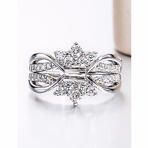 CannyCat Vine Moissanite Ring Enhancers 2 pieces Wrap Guard for Moissanite Engagement Anniversary Ring Platinum-Plated Silver Curved Eternity Wedding Bands for Women Stacking Rings (7.5)