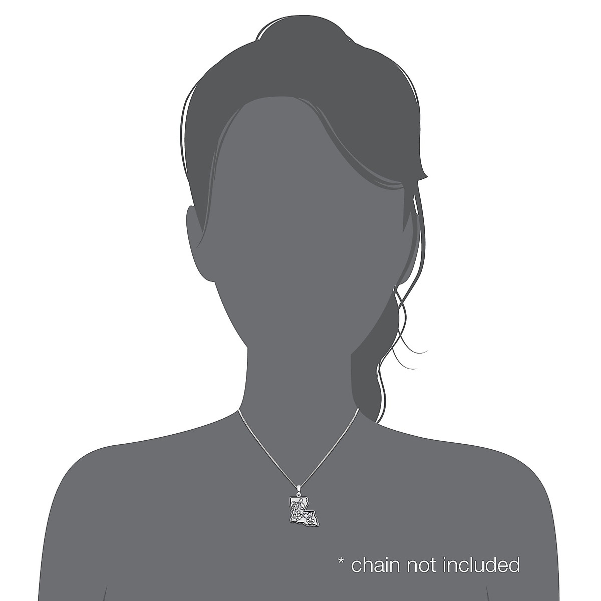 WithLoveSilver Solid 925 Sterling Silver Louisiana State Map and Five Symbols Fleur De Lis Pendant