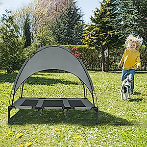 Outdoor Elevated Dog Bed with Removable Canopy, 48" XLarge Cooling Raised Pet Cot for Outdoor Camping, Waterproof Canopy, Durable Oxford Fabric, Portable Pet Bed (Large Gray)