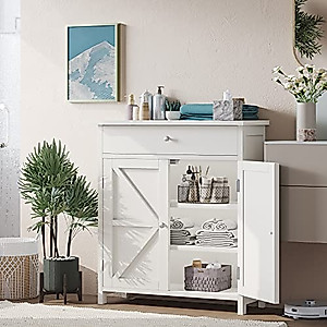 Irontar Bathroom Cabinet, Freestanding Bathroom Storage Cabinet with Drawer and Adjustable Shelf, Kitchen Cupboard, Floor Cabinet for Bathroom, Home Office, Entryway, White CWG008W