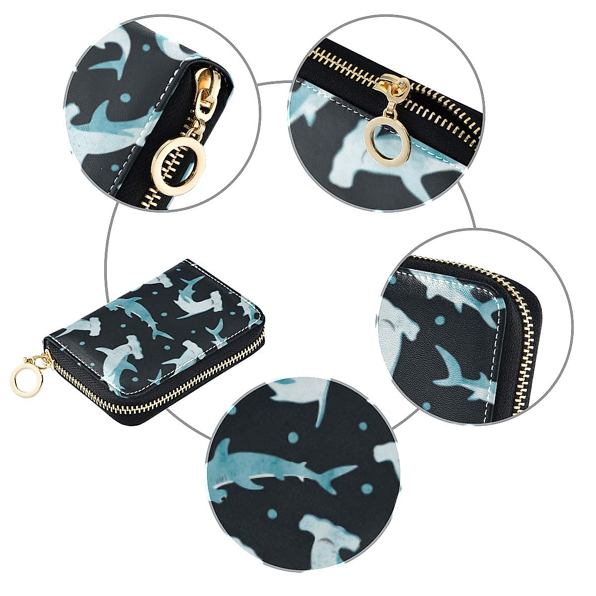 Slim Minimalist Soft Leather Mini Case Holder Organizer Wallet for Women Men Hammerhead Shark