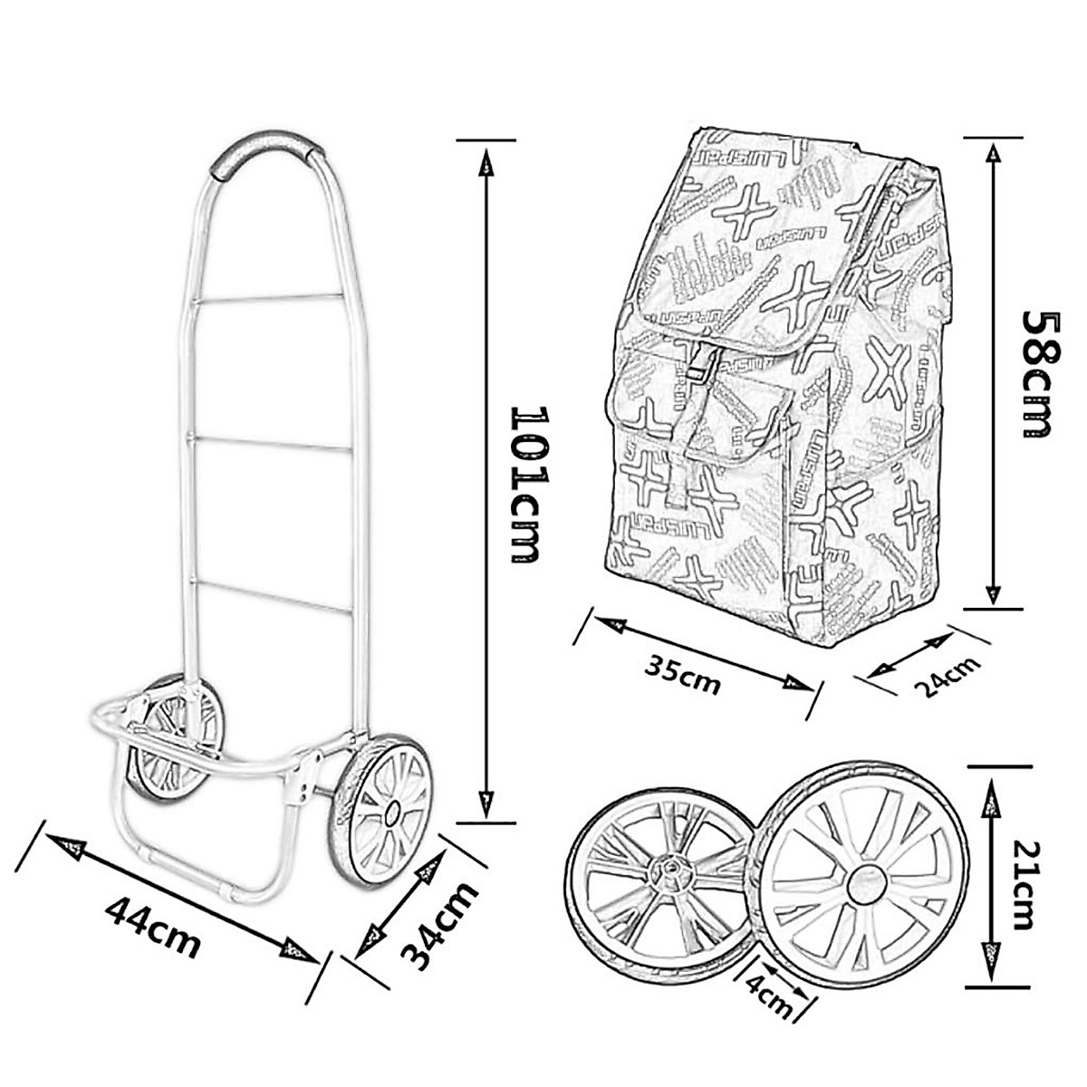 SH-gwtc Shopping Trolley,Foldable Shopping Cart 2 Wheels Climbing Trolly/Aluminum Alloy/Waterproof Shopping Bag/Collapsible Push Pull Carts,Bearing Capacity :40 Kg (Color : B)