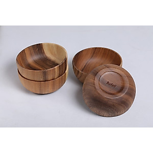 Bufanli Acacia Wood Salad Bowls 6.3 Inches Set of 4 Individual Large Wood Bowl for Cereal Fruits Salads and Decoration