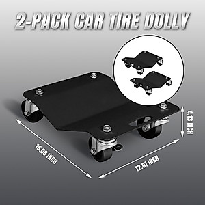 BIG RED Wheel Dolly: Tire Stake with Brakes and Vehicle Tire Dolly Cart with (4) Wheels for Moving Cars and Repair, 3000 lbs Capacity, 2 Pack
