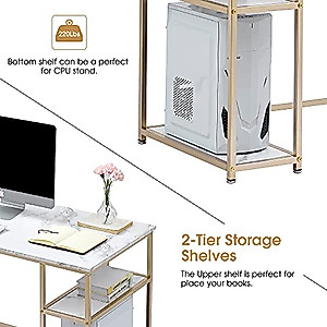 ivinta Computer Desk with Shelves, Office Desk for Living Room,Small Desk with Storage Space, Home Office Desks, Vanity Desk with Gold Legs PC Laptop Table (White, 55")