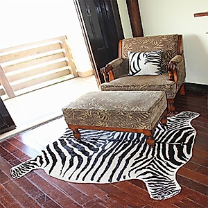 Zebra Print Rug Faux Animal Printed Skin Area Rug Carpets for Home,Living Room, Office ，Yellowish Cream Color (4.9x4.6 Feet)