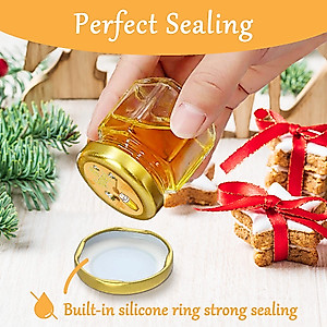 Aliggbent Honey Jars,48 Pcs Mini Honey Jars Party Favors in Bulk,1.5oz Small Hexagon Glass Honey Jars with Dipper,Stickers,Gold Lid,Charm,Gift Bags and Jute,for Baby Shower,Wedding Favors(No Honey)