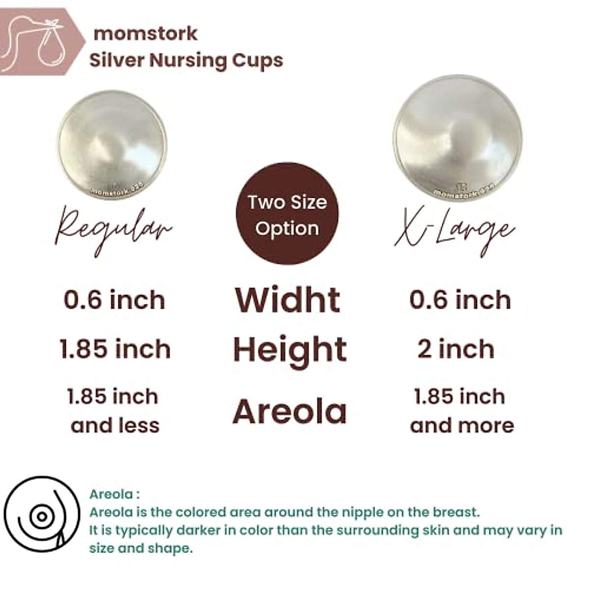 The Original Silver Nursing Cups - Nipple Shields for Nursing Newborn for Sore Cracked Breastfeeding Nipples - 925 Healing Cups Soothe,Relief,Protect and Care with Suede Storage Case (Regular)