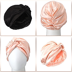 SATINIOR 4 Pcs Silk Bonnet Sleep Cap Women Silk Hair Wrap for Sleeping and Comfortable Sleep Eye Covering, 4 Piece Set(Black, Pink)