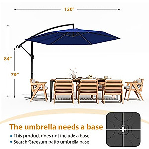 Greesum Offset Umbrella 10FT Cantilever Patio Hanging Umbrella Outdoor Market Umbrella with Crank and Cross Base (Dark Blue)