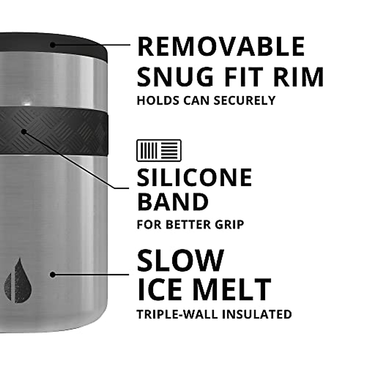 Elemental Insulated Can Cooler, Triple Wall Stainless Steel Can Cooler Insulator - Drink Cooler Cup for 12oz Regular Beer, Soda, Sparkling Water - Brushed Steel