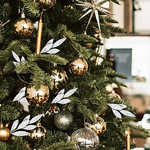 Dolicer 24PCS Artificial Silver Glitter Leaf Fake Plants Silver Leaves Christmas Glitter Leaf Spray Christmas Floral Vase Arrangement Bouquets for Christmas Tree Wedding Home Garden Party Gift Decor