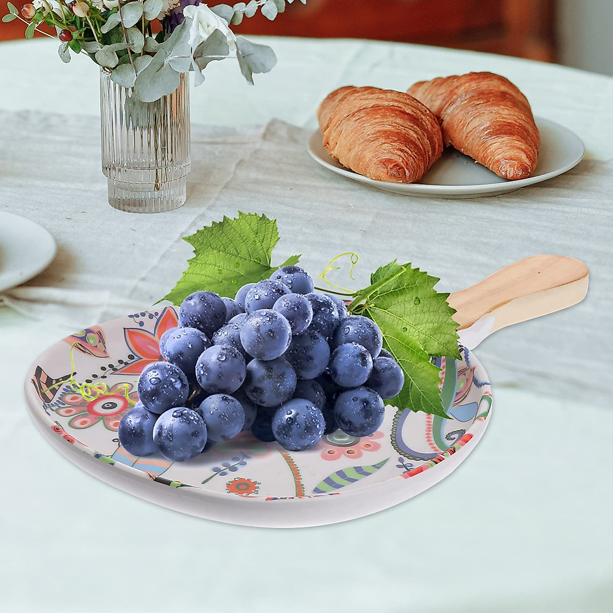 Cabilock 1pc Western Plate Floral Dessert Plate Cake Serving Tray Jewelry Trays Round Cake Pans Food Serving Circle Tray Vintage Plates Nordic Style Salad Dish Oval Wooden Dinner Bowl