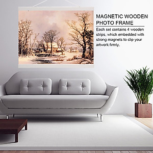 Magnetic Poster Hanger Frame, fosa 21cm/30cm/40cm/50cm/60cm/70cm/80cm Light Wood Wooden Magnet Artwork Print Dowel Poster Photo Picture Hangers Frames DIY Poster Scroll Prints