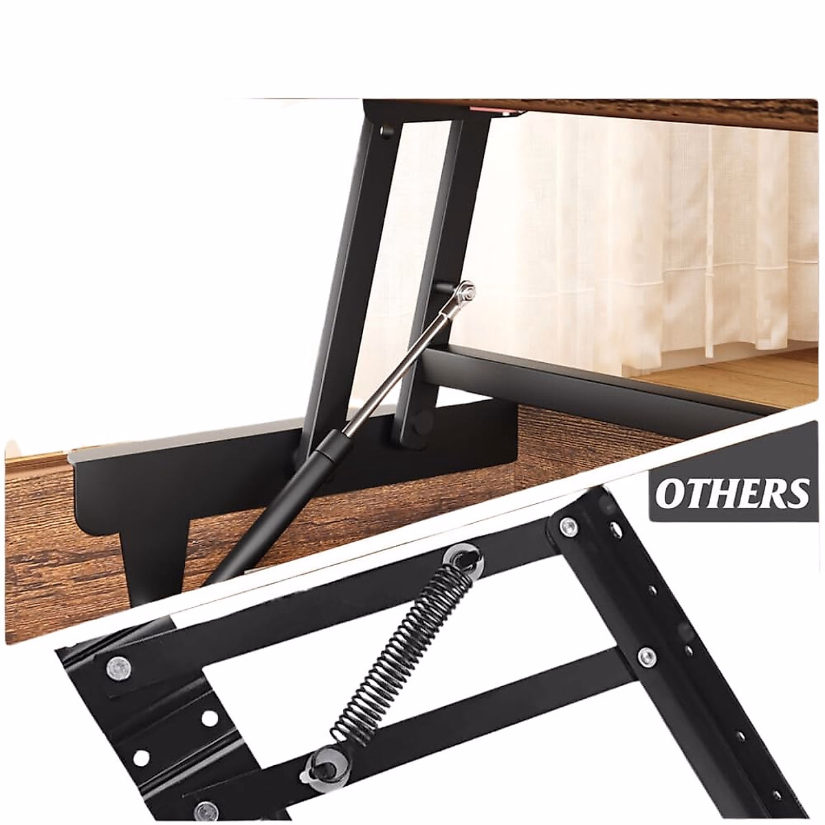 Rustic Oak Lift Top Coffee Table with Hidden Compartment - Mid-Century Modern Design, Adjustable Height Table