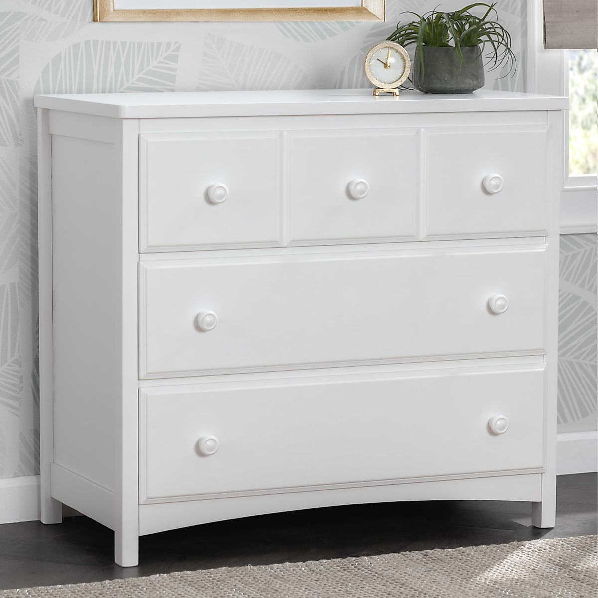 Delta Children 3 Drawer Dresser with Interlocking Drawers, Bianca White