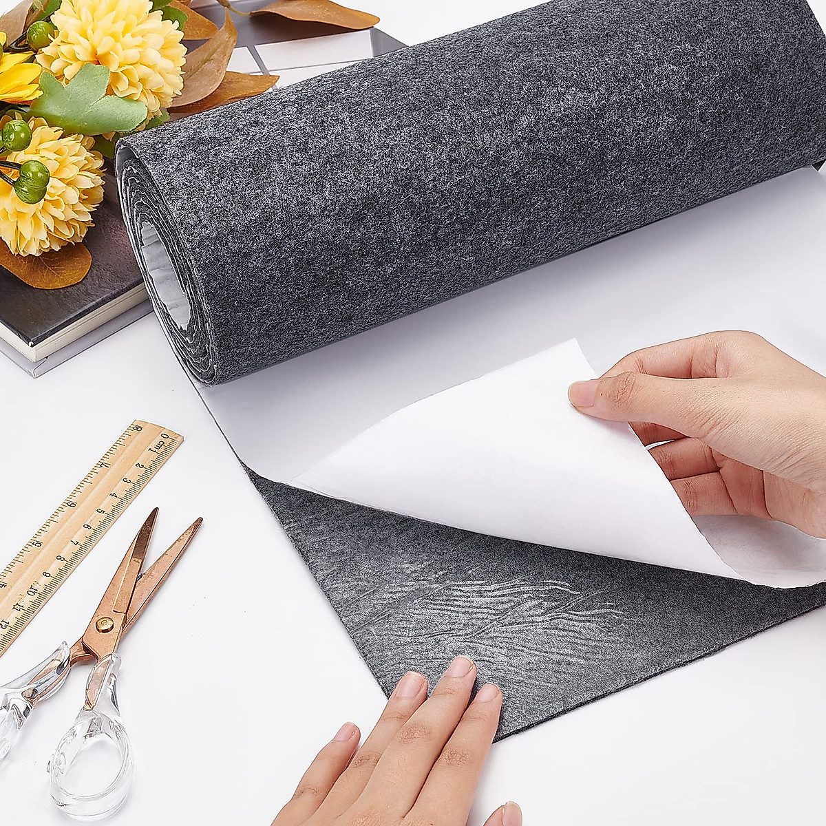 BENECREAT 11.8x78.7inch Gray Self Adhesive Felt Fabric, Drawer Liner for DIY Crafts Sewing Accessories and Jewelry Drawer Box Fabric Peel Stick, 3mm Thick