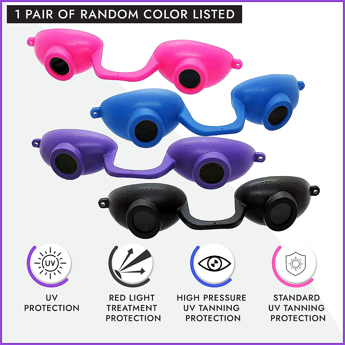 Super Sunnies Evo Flex Flexible UV Eye Protection, FDA Compliant Individual Tanning Bed Goggles, Random Color, 1 Count