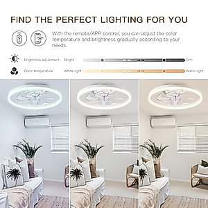 STERREN Ceiling Fans with Lights,20" Low Profile Ceiling Fan with Remote Control, Modern Flush Mount Ceiling Fan,White Fan Light for Bedroom, Living Room,Kitchen,Small LED Ceiling Light Fixture