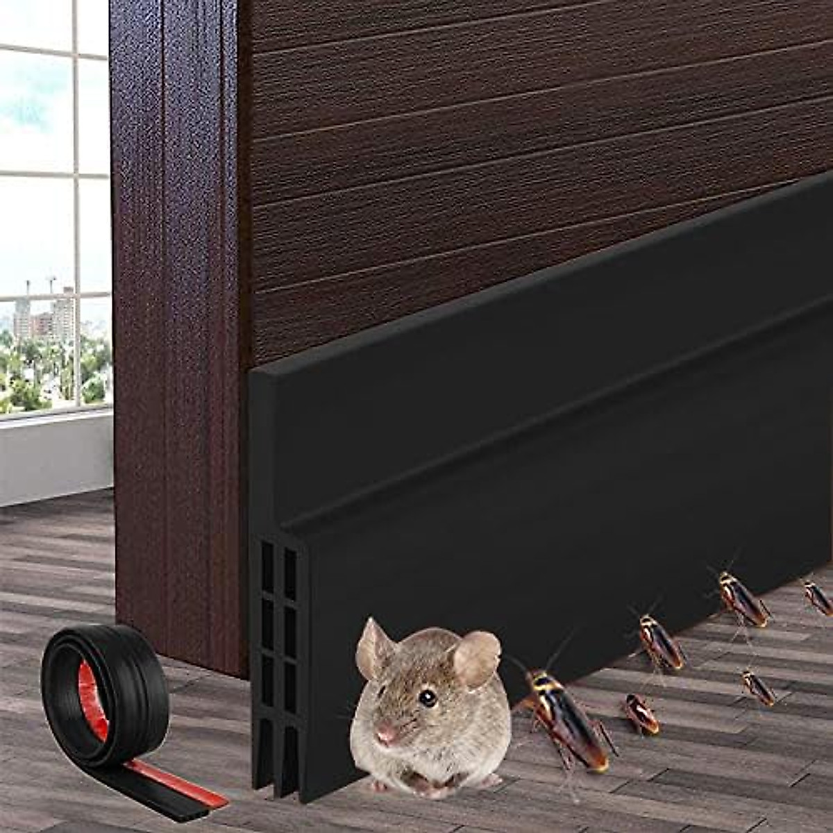 Door Draft Stopper Under Door Draft Blocker Insulator Door Sweep Weather Stripping Noise Stopper Strong Adhesive 2" Width x 39" Length (Black)