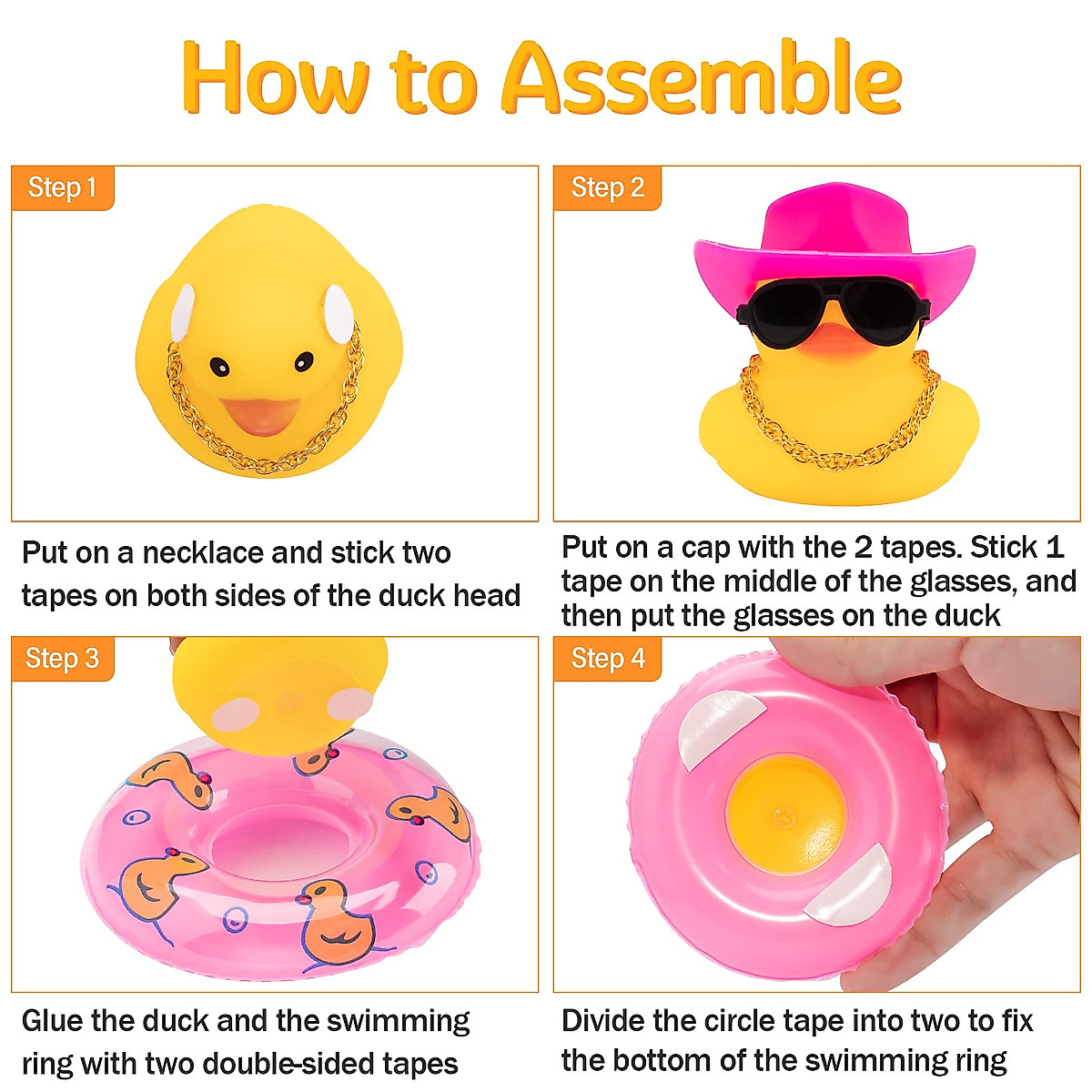 wonuu Car Rubber Duck, Yellow Duck Decoration Dashboard with Sun Hat Swim Ring Necklace Sunglasses for Car Dashboard Decorations