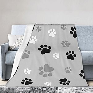 Pets Dog Paw Grey Blanket Soft Warm Lightweight Throw Blanket Cozy Plush Bed Blanket for Bedroom Living Rooms Sofa Couch Bed Gifts 40"X30"