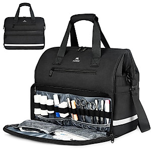 MATEIN Medical Bag, Large Water-Resistant First Aid Bags with Many Pocktets for Nursing, Portable Clinical Home Health Bag Doctor Bag Nurse Gifts for Home Visits, Health Care, Hospice, Black