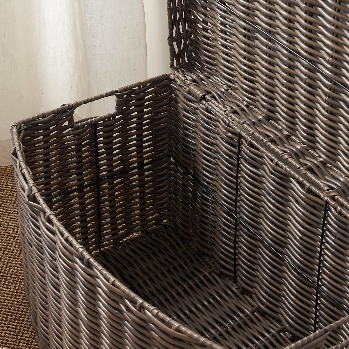 Joseph Rectangular Curve Resin Woven Wicker Trunk with Handles - For Clothes, Towels, Toys, Magazine Storage and Home Decoration (Chocolate Brown - 24 x 14 x 15 in)