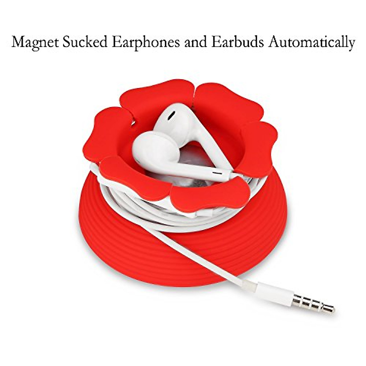 Earbud Case Holder, MAIRUI Earphone Case Wrap Earbuds Nest Tangle Free Silicone Magnetic Organizer (Red)