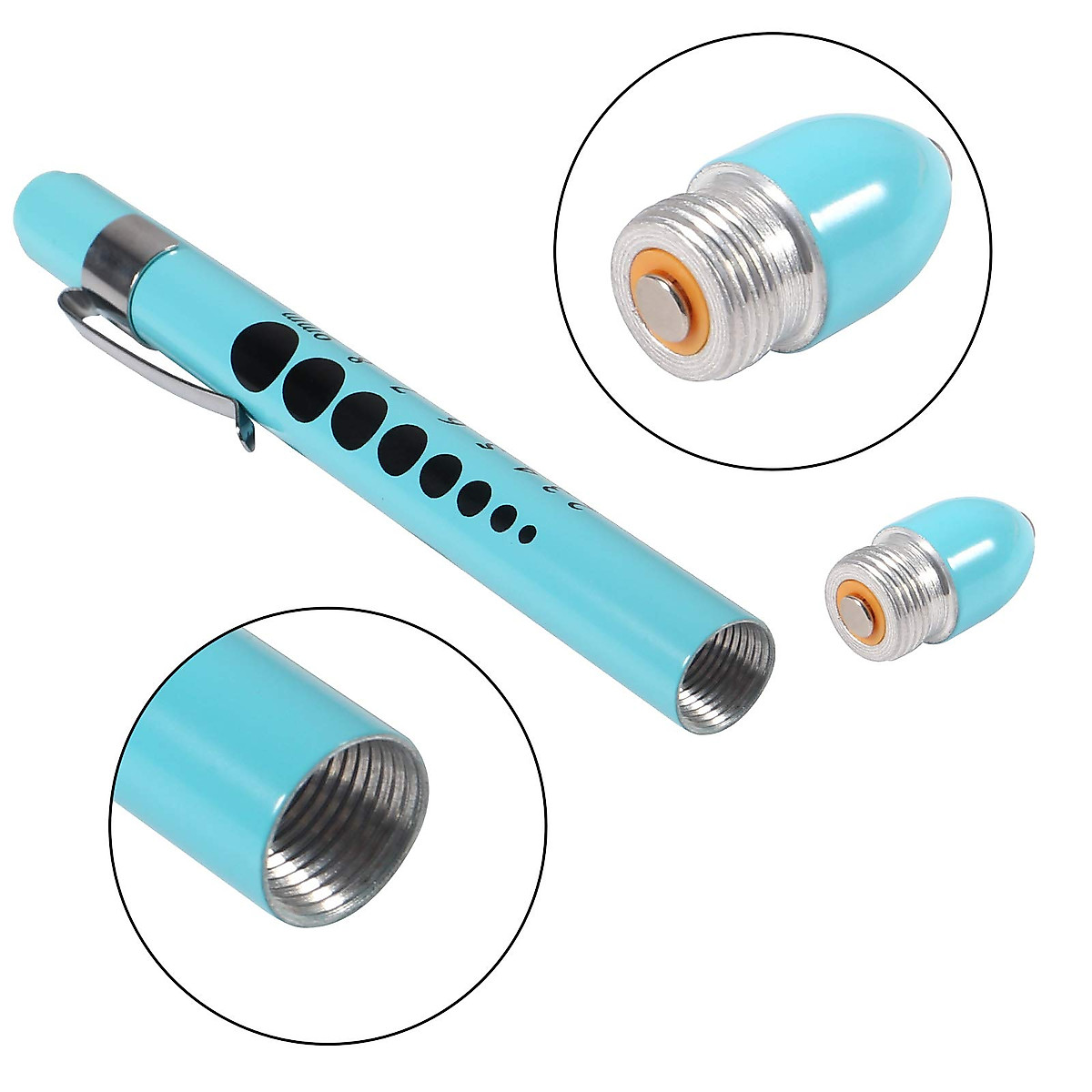Aokin Medical Pen Light for Nurse Doctor, Reusable LED Medical Penlight Flashlight with Pupil Gauge and Ruler, White Light, Sky Blue