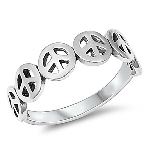 Oxidized Peace Sign Stackable Beautiful Ring 925 Sterling Silver Band Size 8
