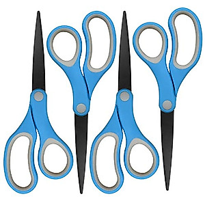 Westcott 55850 8-Inch Non-Stick Titanium Scissors For Office and Home, Blue/Gray, 2 Pack