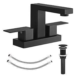 KES Black Bathroom Faucet 4 Inch Centerset Bathroom Sink Faucet with Bathroom Sink Stopper NO Overflow, SUS304 Stainless Steel, Lead-Free NSF Certified, L4150LF-BK-C2