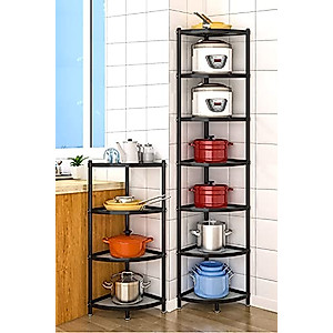 ZIGAMA 7-Tier Kitchen Corner Shelf Adjustable Pot Rack, Cookware Free Standing Storage Organizer ，Pot and Pans Tower Metal Shelves for Kitchen