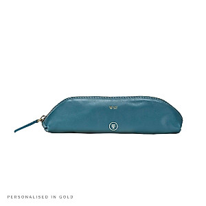 Maxwell Scott - Personalized Womens Luxury Soft Leather Pencil Pen Case - The Felice Nappa - Petrol Blue