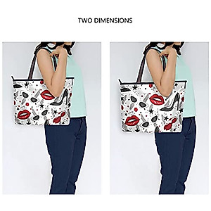 Tote Bag Aesthetic (Lips Heels), Large Capacity Zipper Women Grocery Bags Purse for Daily Life 2 Sizes