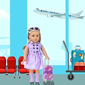 BDDOLL 25 Pcs American Clothes Accessories - Travel Suitcase Play Set for 18 Inch Doll with Clothes, Suitcase, Camera, Phone, Sungasses, Makeup Toy