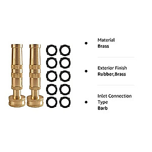Hourleey Adjustable Twist Hose Nozzle, 4" Heavy-Duty Brass Hose Nozzle with 10 Garden Hose Rubber Washers, 2 Pack