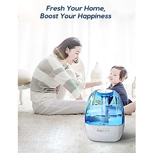 Cool Mist Humidifier - 4.5L Ultrasonic Humidifiers for Bedroom, Quiet Humidifier Large Room with 3 Mist Levels, Sleep Mode, Smart Timer, Night Light, All Night Moisture Humidifier for Baby Home Office