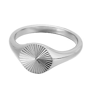 Elefezar Stainless Steel Sun Burst Statement Ring 18K Gold Plated Signet Rings Sunshine Jewelry Minimalist Sunbeam Ring Silver 7