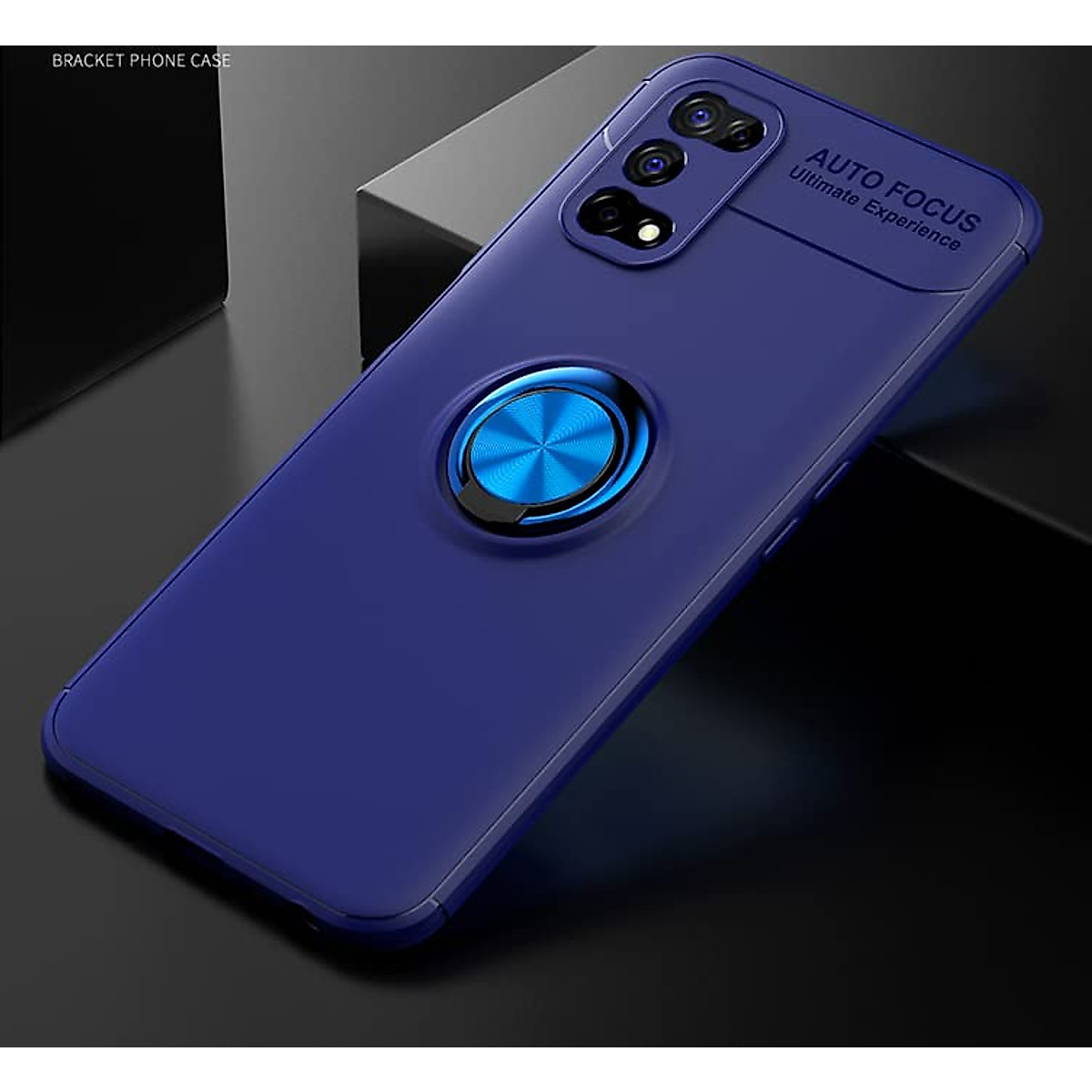 Asuwish Phone Case for Oppo Realme 7 Pro with Tempered Glass Screen Protector Cover and Cell Accessories Stand Kickstand Ring Holder Soft TPU Silicone Rubber Protective Realme7 7Pro Women Men Blue