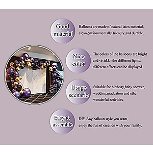 Metallic Purple Balloon Arch Garland Kit-Metallic Gold Balloon Black Balloon 123Pcs for Graduation,Birthday,Easter,Baby Shower,Christmas,Fiesta Party Decoration.