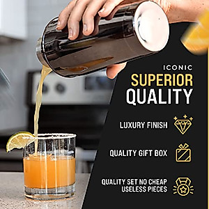 Iconic Craft | Premium Cocktail Shaker Set with Premium Gift Box, 5 Piece Cocktail Shaker Set with Recipe Cards, Bartender Shaker Kit, Home Bartending Set