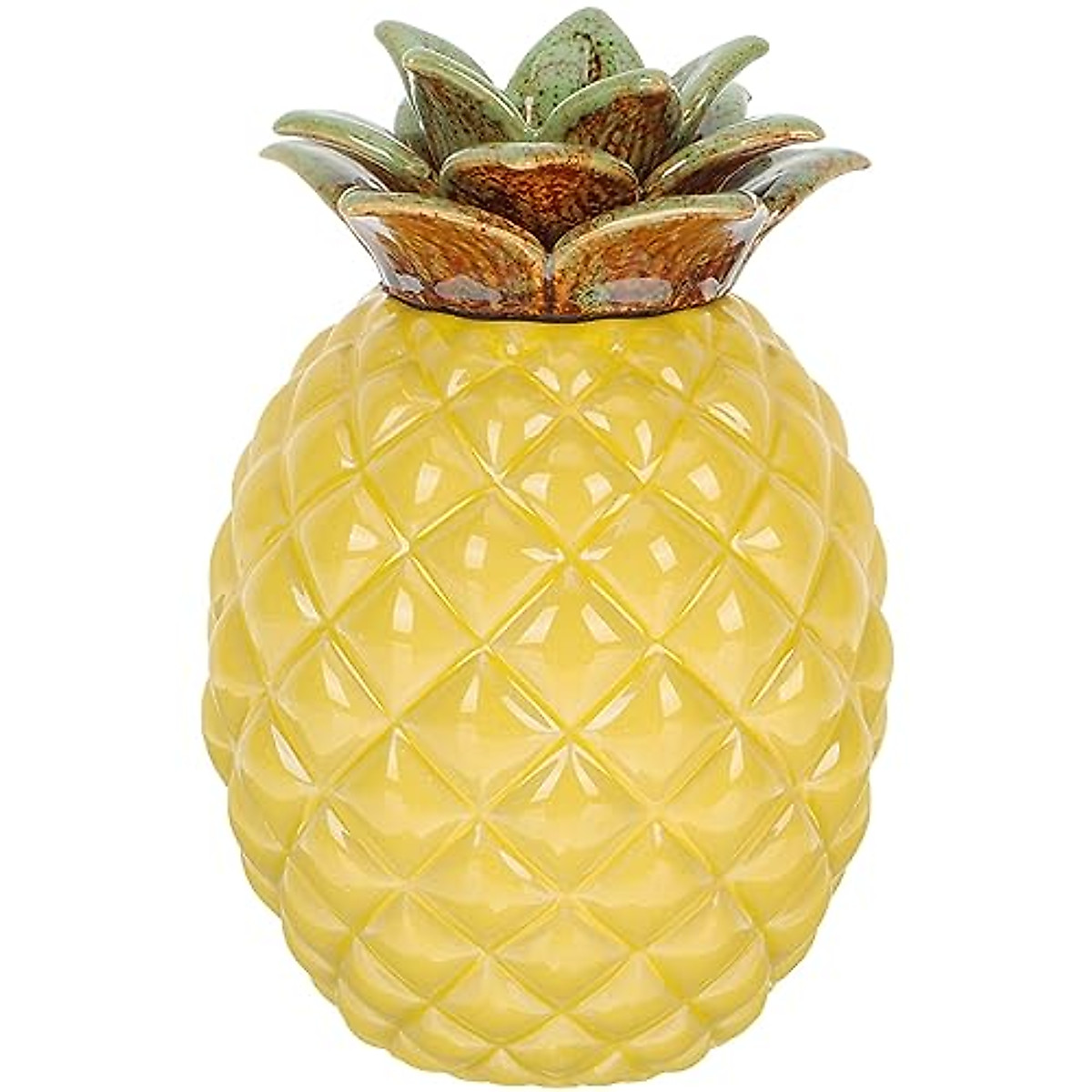 BESTonZON Ceramic Tea Jar Pineapple Shape Tea Tins Containers with Leaf Lid Porcelain Tea Pot Coffee Sugar Storage Canisters Empty Food Storage Jar for Home Kitchen Counter Yellow