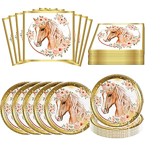 Lousuip 80pcs Horse Party Supplies Horse Paper Plates and Napkins Party Tableware for Wild Cowgirl Themed Birthday Babyshower Party Decorations