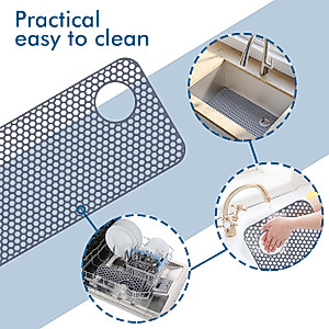 Silicone Sink Protectors for Kitchen Sink - 28.4"x 14.3" Kitchen Sink Mats Accessory, Non-Slip Heat Resistant Sink Mat for Bottom of Farmhouse Porcelain Stainless Steel Sink (Right Left Hole)