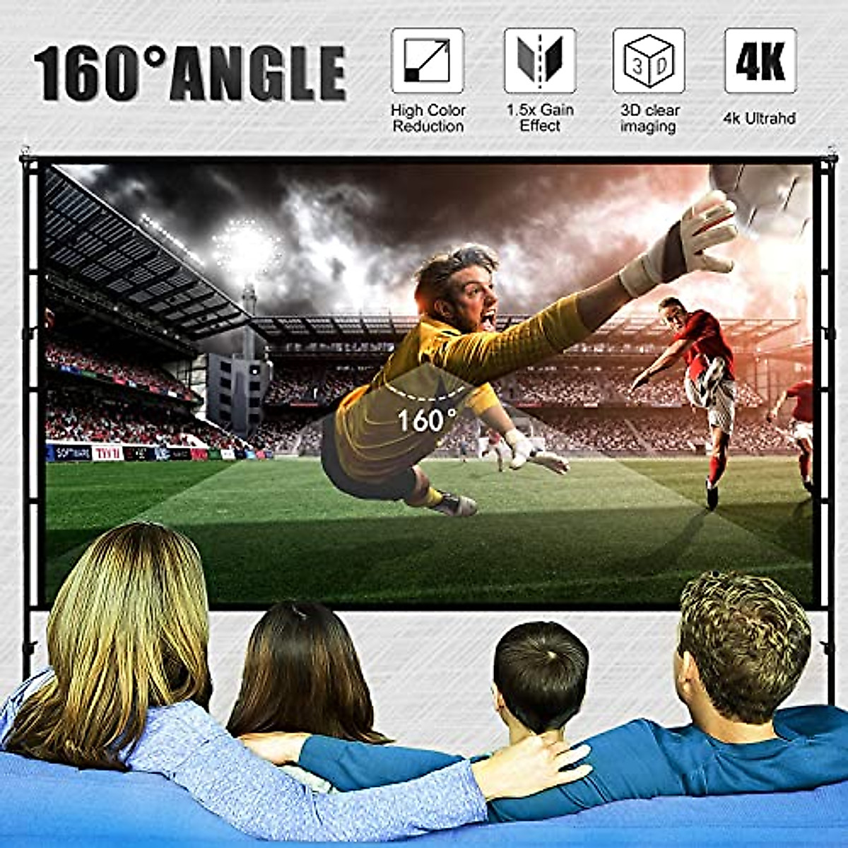 Projector Screen with Stand 150inch Portable Projection Screen 16:9 4K HD Rear Front Projections Movies Screen for Indoor Outdoor Home Theater Backyard Cinema Trave (150 inch)