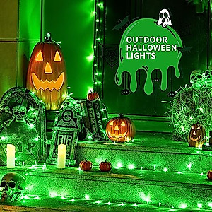 JMEXSUSS Halloween Decorations 33ft 100 LED Green Halloween Lights, 8 Modes Connectable Green Christmas Lights Clear Wire, Plug-in Green String Lights Indoor Outdoor Waterproof for Grinch, Christmas