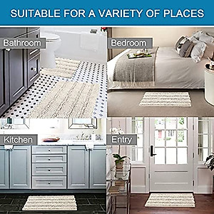 H.VERSAILTEX 3 Piece Bathroom Rugs Sets Thick Striped Bath Rugs Set for Bathroom Non Slip Soft Absorbent Bath Mat Set for Tub, Shower and Toilet(17''x24''+20''x32''+20''x24'' U-Shaped, Ivory)