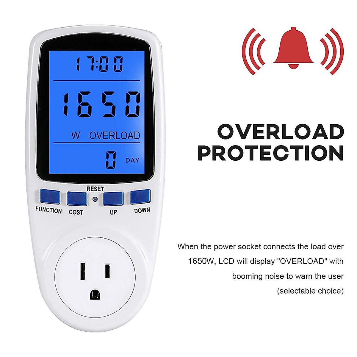 Power Meter Plug, Power Consumption Monitor Electricity Usage Monitor Analyzer Home Energy Consumption Analyzer with Digital LCD Display, Overload and 7 Display Modes for Energy